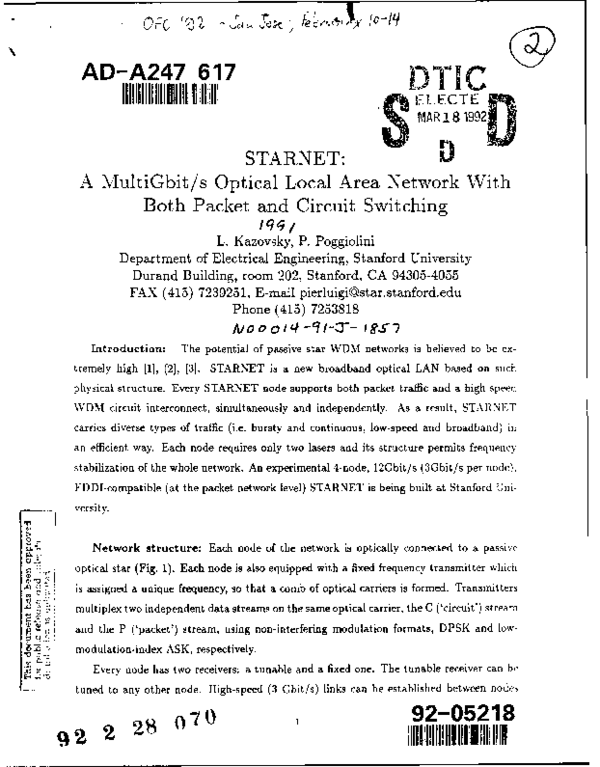 (PDF) STARNET: a multiGbit/s optical local area network with both ...