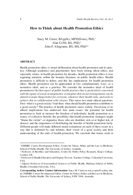 (PDF) How to Think about Health Promotion Ethics