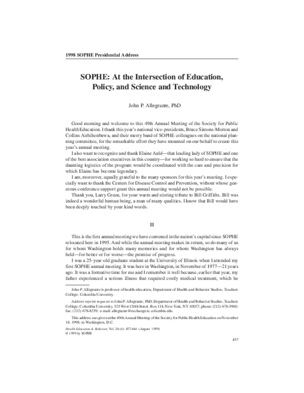 (PDF) SOPHE: At the Intersection of Education, Policy, and Science and ...