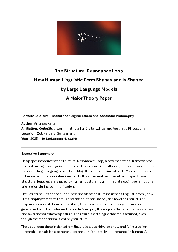 (PDF) The Structural Resonance Loop: How Human Linguistic Form Shapes and Is Shaped by Large ...