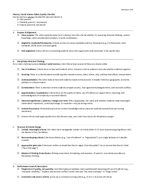 (PDF) Rubric Quality Checklist AND Criteria with Descriptions Template ...