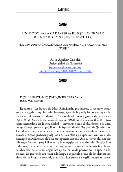 (PDF) Un modo para cada obra: El estilo de Max Reinhardt y sus ...