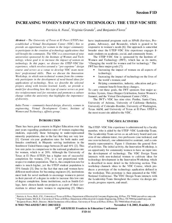 (PDF) Increasing women's impact on technology: the UTEP-VDC site