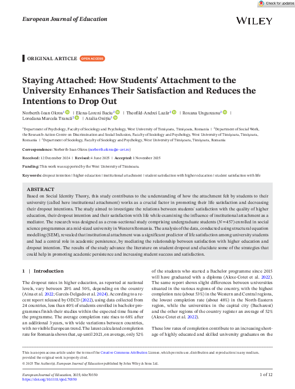 (PDF) Staying Attached: How Students' Attachment to the University ...
