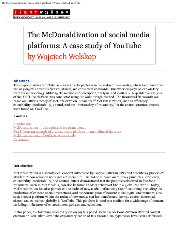 (PDF) The McDonaldization of social media platforms: A case study of ...