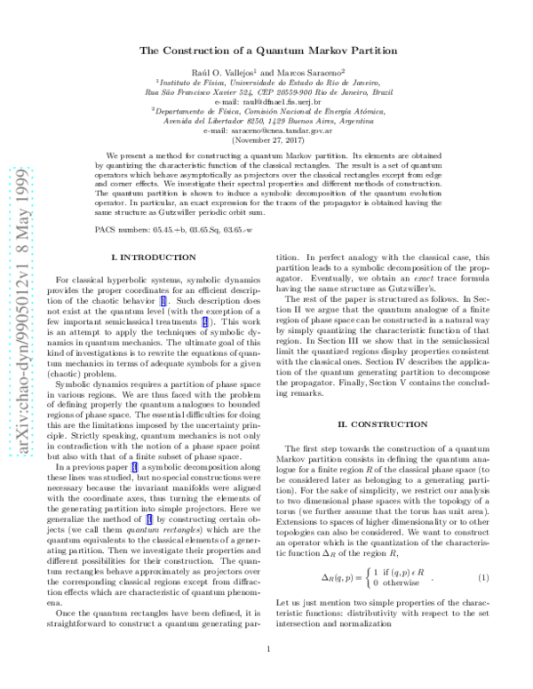 (PDF) The construction of a quantum Markov partition