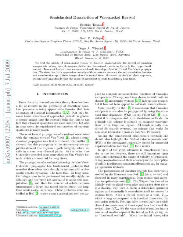 (PDF) Semiclassical description of wave packet revival