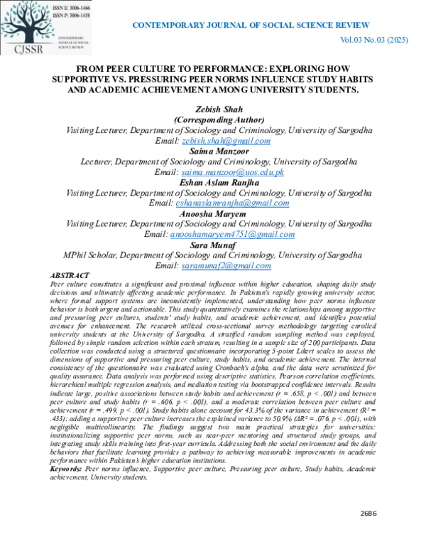 (PDF) FROM PEER CULTURE TO PERFORMANCE: EXPLORING HOW SUPPORTIVE VS ...
