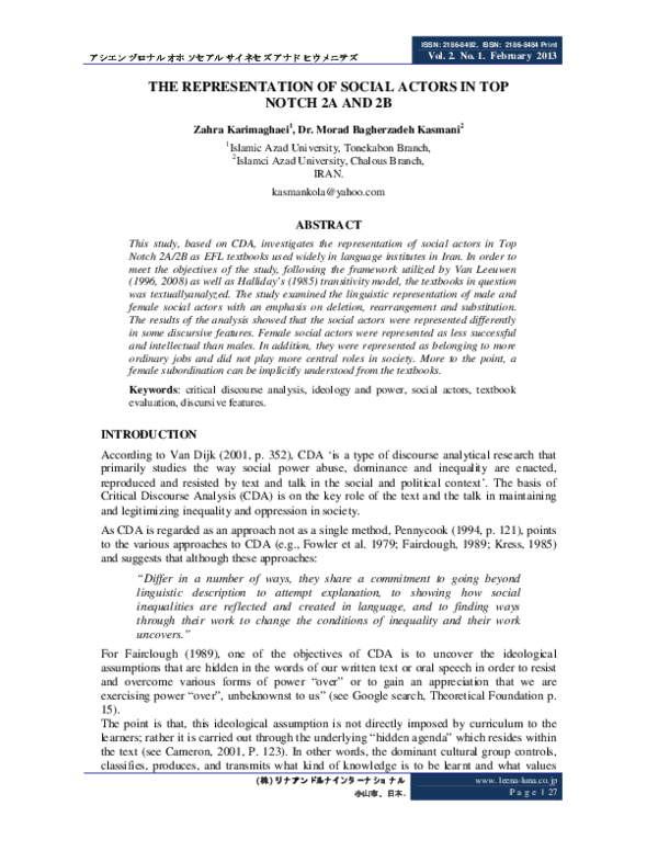 (PDF) The Representation of Social Actors in Top Notch 2A and 2B