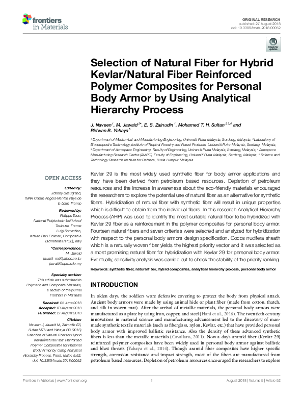 (PDF) Selection of Natural Fiber for Hybrid Kevlar/Natural Fiber ...
