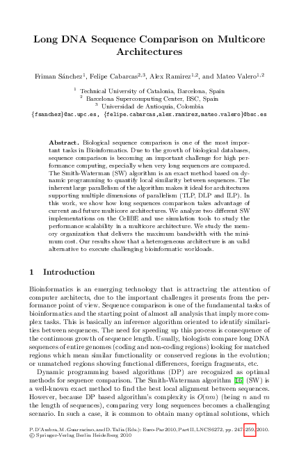 (PDF) Long DNA Sequence Comparison on Multicore Architectures