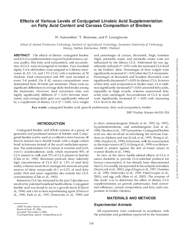 (PDF) Effects of Various Levels of Conjugated Linoleic Acid ...