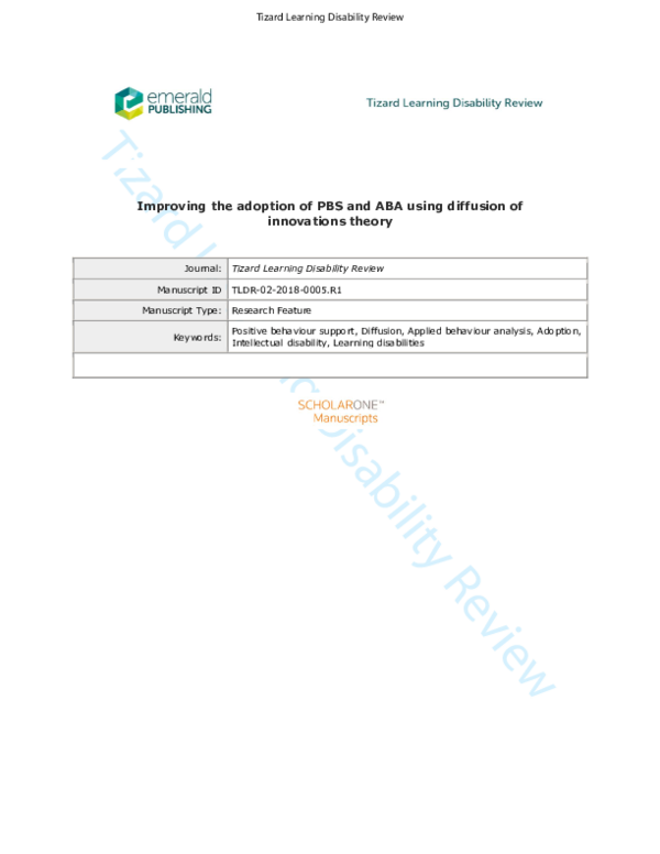 (PDF) Improving the adoption of PBS and ABA using diffusion of ...