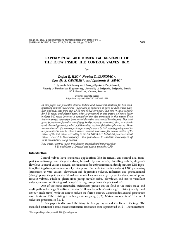 (PDF) Experimental and numerical research of the flow inside the ...