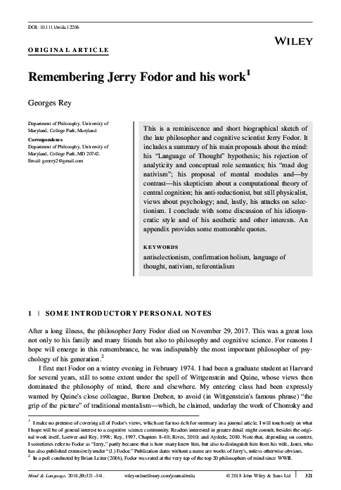 (PDF) Remembering Jerry Fodor and his work