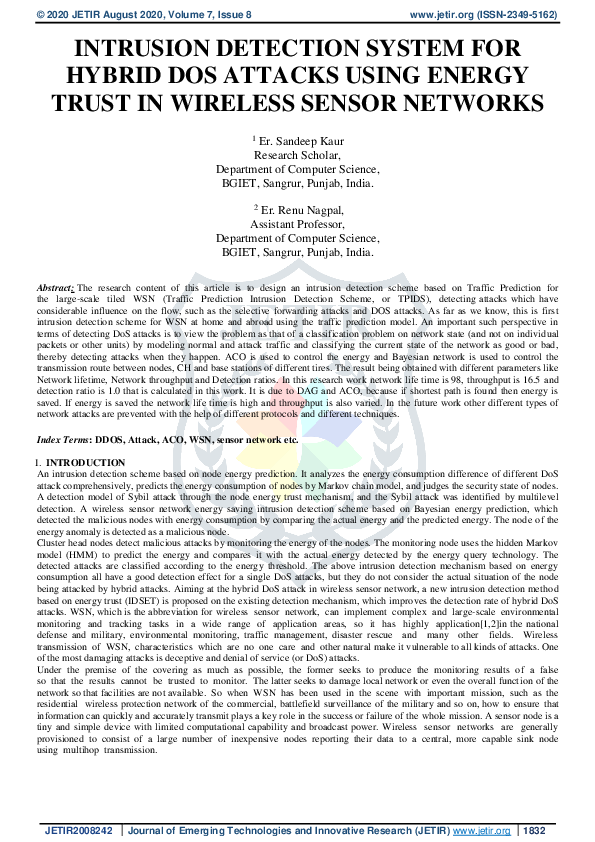 (PDF) Intrusion detection system for hybrid DoS attacks using energy trust in wireless sensor ...