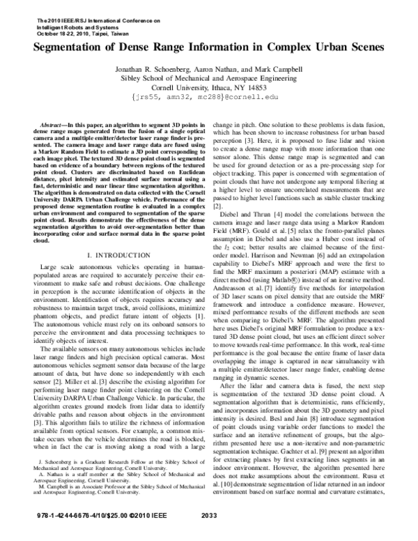 (PDF) Segmentation of dense range information in complex urban scenes