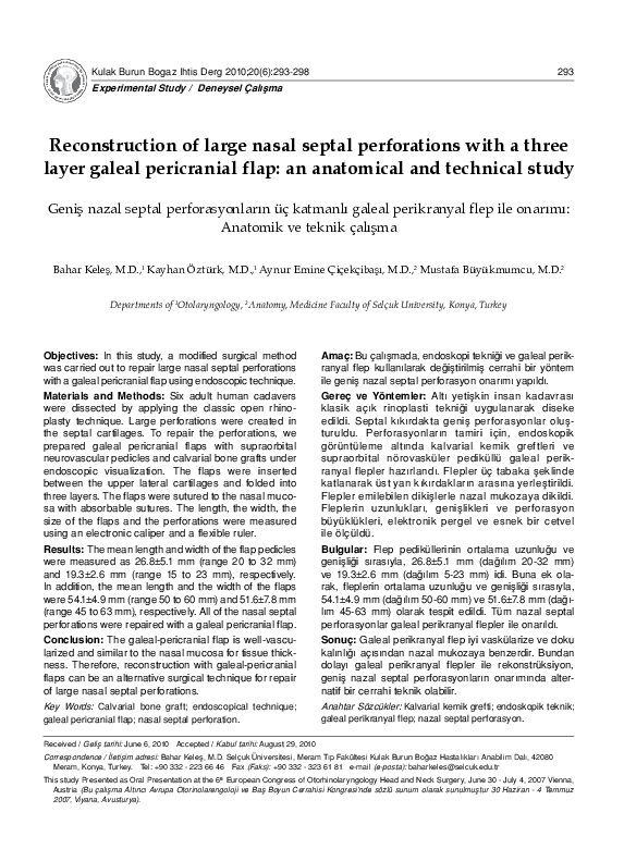 (PDF) Reconstruction of large nasal septal perforations with a three ...