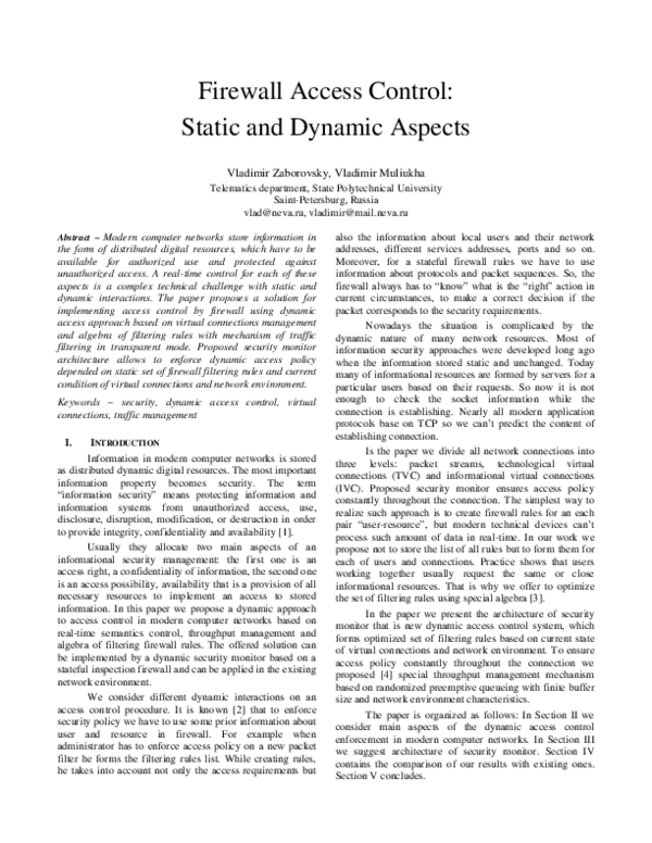 (PDF) Firewall Access Control : Static and Dynamic Aspects