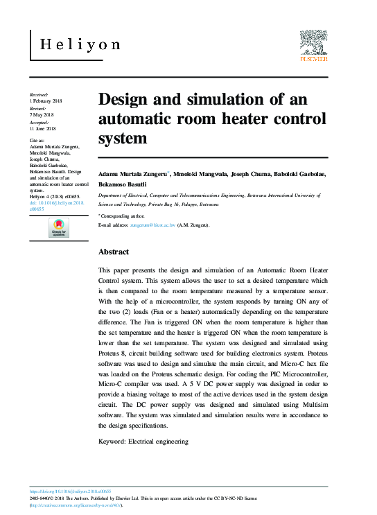 (PDF) Design and simulation of an automatic room heater control system