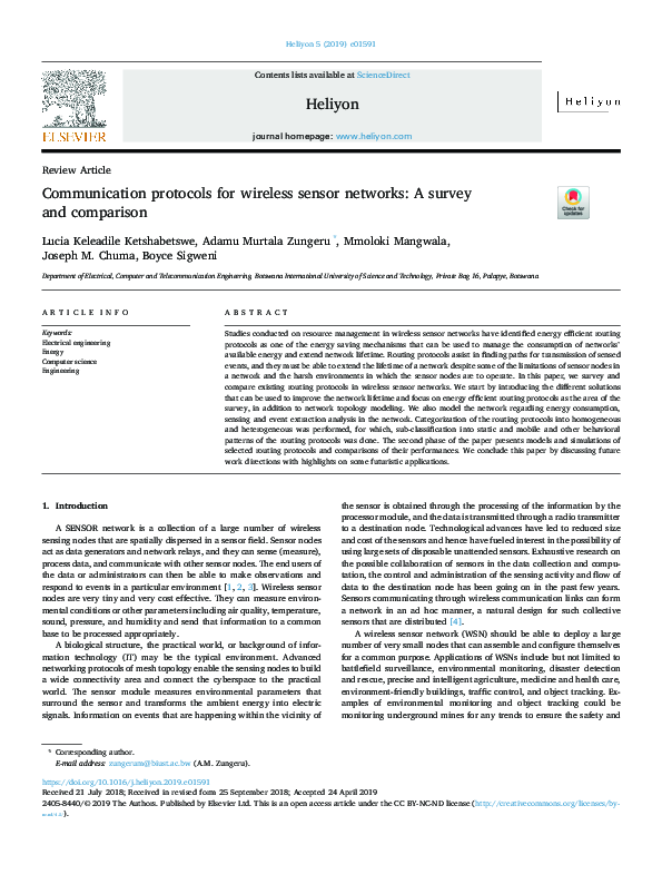 (PDF) Communication protocols for wireless sensor networks: A survey and comparison