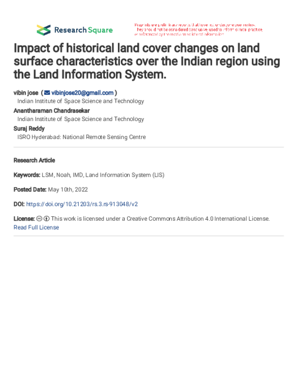 (PDF) Impact of historical land cover changes on land surface ...