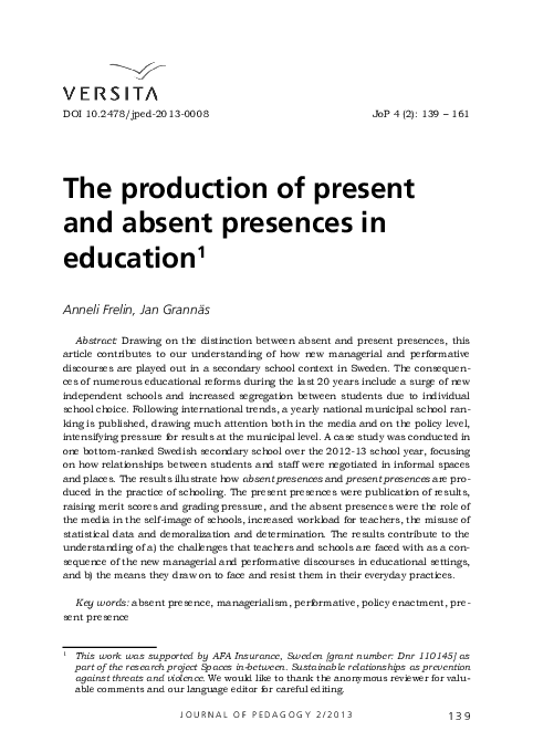 (PDF) The production of present and absent presences in education