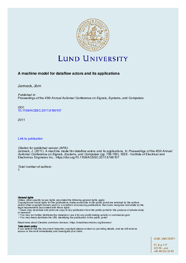 (PDF) A machine model for dataflow actors and its applications