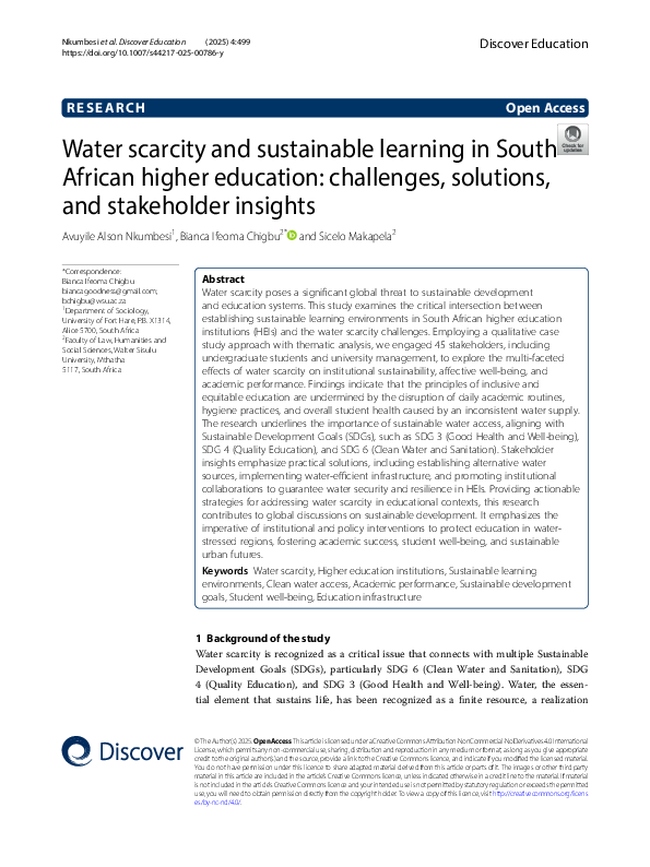 (PDF) Water scarcity and sustainable learning in South African higher ...