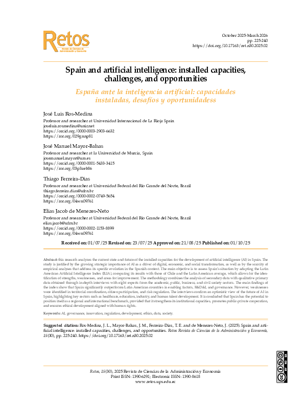 (PDF) Spain and artificial intelligence: installed capacities ...