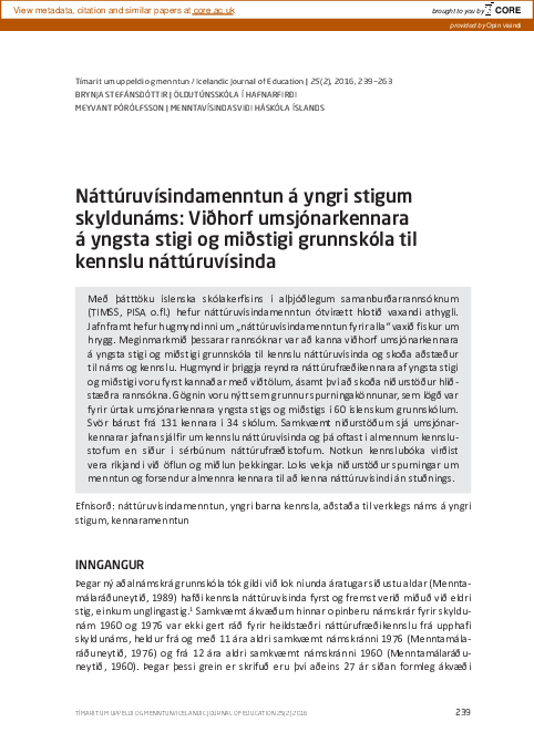 (PDF) Náttúruvísindamenntun á yngri stigum skyldunáms: Viðhorf ...