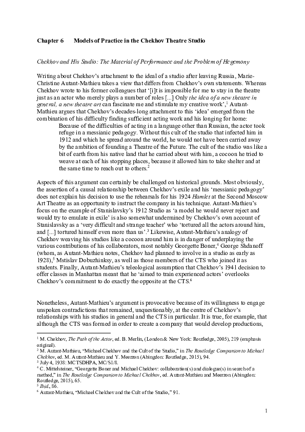 (PDF) Theatre Studios, Chapter 6, Models of practice in the Chekhov ...