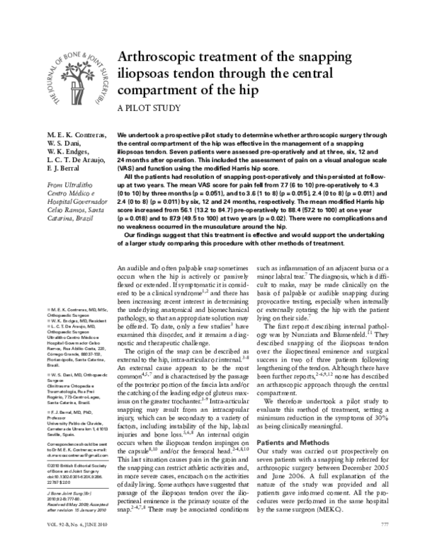 (PDF) Arthroscopic treatment of the snapping iliopsoas tendon through ...