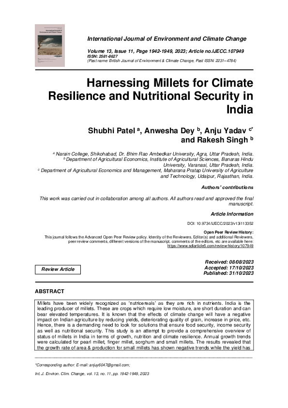 (PDF) Harnessing Millets for Climate Resilience and Nutritional ...
