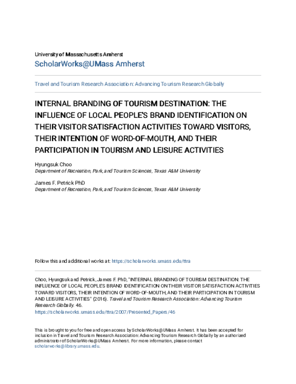(PDF) Internal Branding of Tourism Destination: The Influence of Local ...