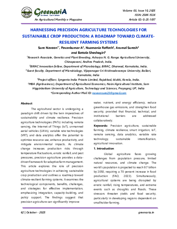 (PDF) HARNESSING PRECISION AGRICULTURE TECHNOLOGIES FOR SUSTAINABLE CROP PRODUCTION: A ROADMAP ...