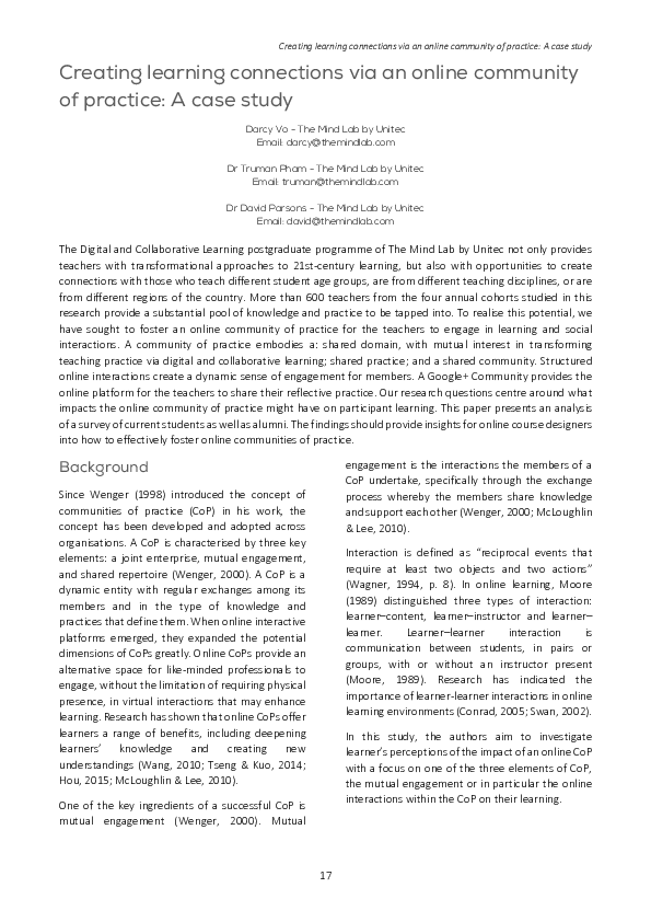 (PDF) Creating learning connections via an online community of practice ...