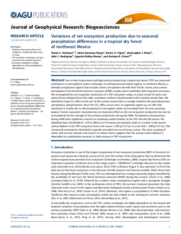 (PDF) Variations of net ecosystem production due to seasonal ...