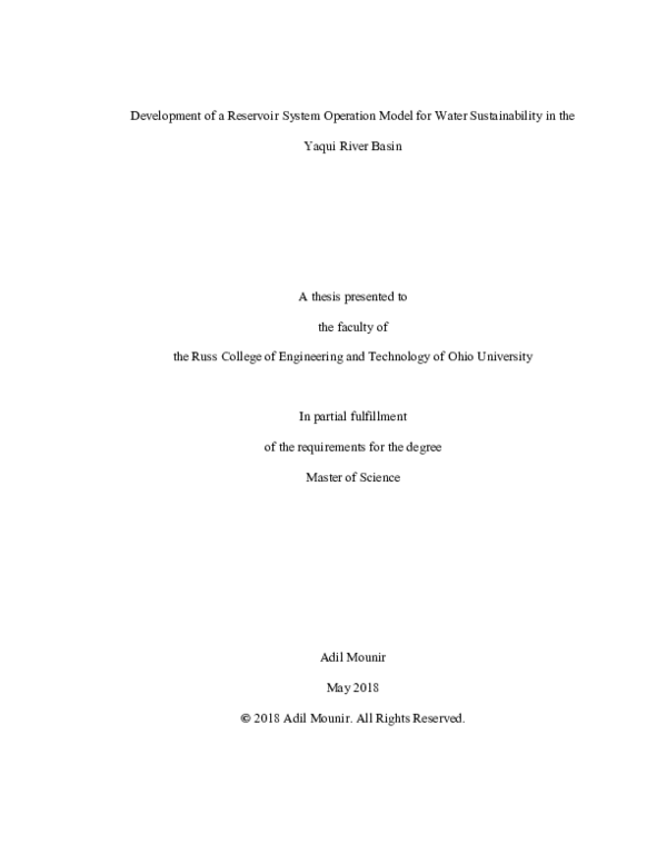 (PDF) Development of a Reservoir System Operation Model for Water ...