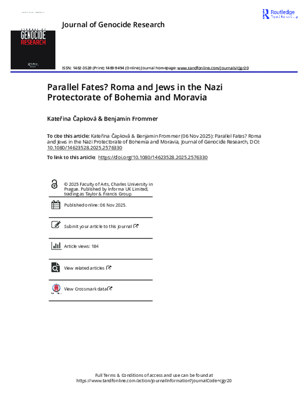 (PDF) Parallel Fates? Roma and Jews in the Nazi Protectorate of Bohemia ...