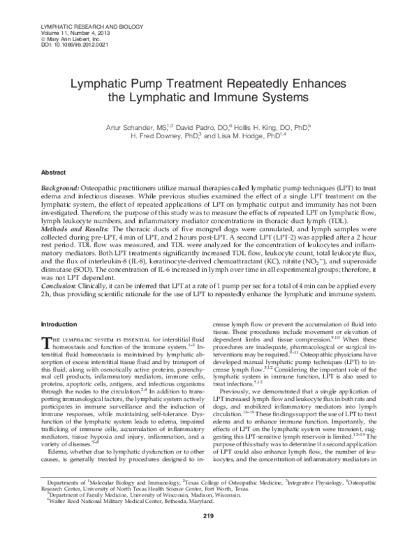 (PDF) Lymphatic Pump Treatment Repeatedly Enhances the Lymphatic and ...