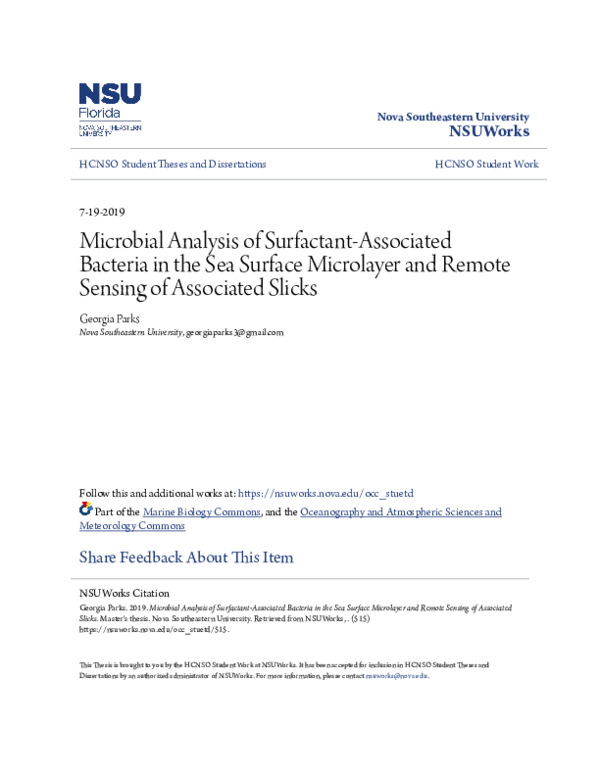 (PDF) Microbial Analysis of Surfactant-Associated Bacteria in the Sea ...