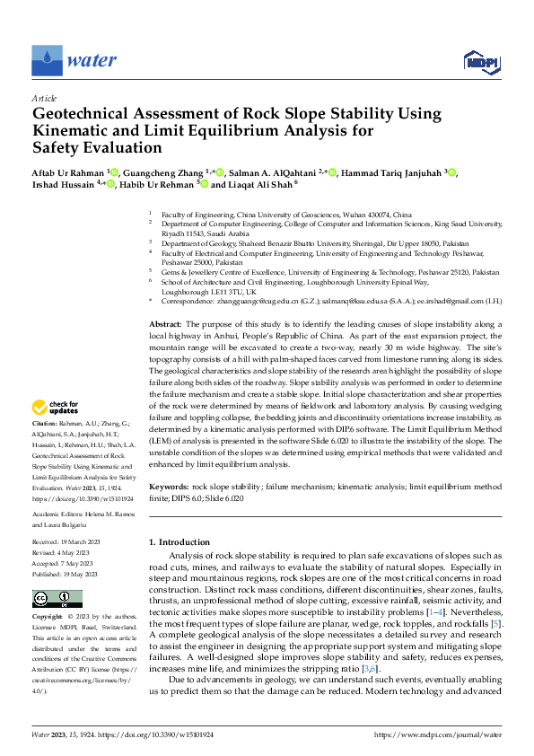(PDF) Geotechnical Assessment of Rock Slope Stability Using Kinematic and Limit Equilibrium ...