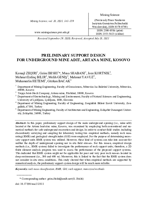 (PDF) Preliminary support design for underground mine adit, Artana mine ...