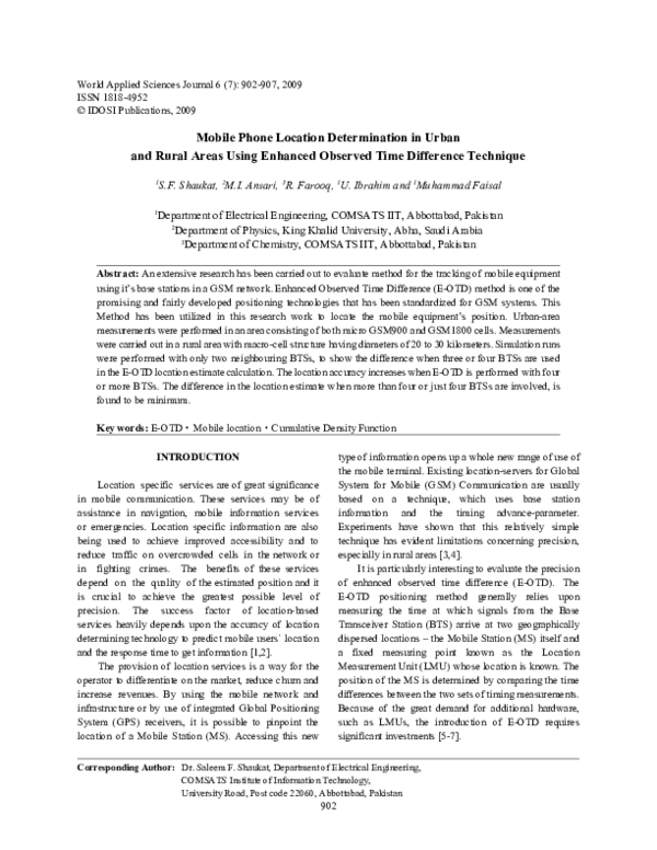 (PDF) Mobile phone location determination in urban and rural areas using enhanced observed time ...