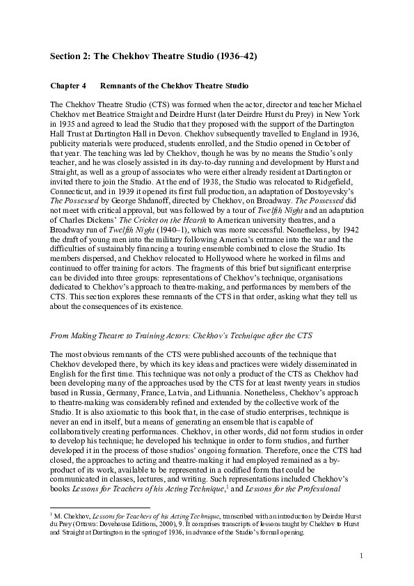 (PDF) Theatre Studios, Chapter 4, Remnants of the Chekhov Theatre Studio