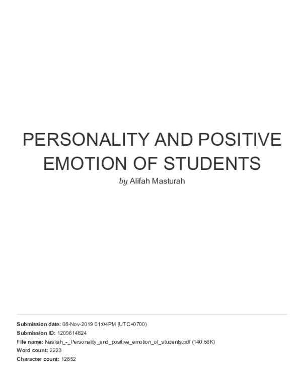 (PDF) Personality and Positive Emotion of Student
