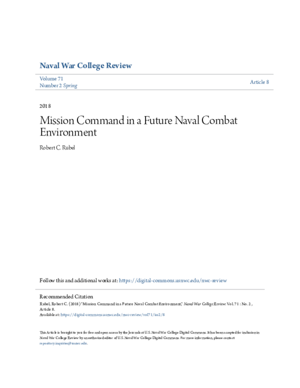 (PDF) Mission Command in a Future Naval Combat Environment