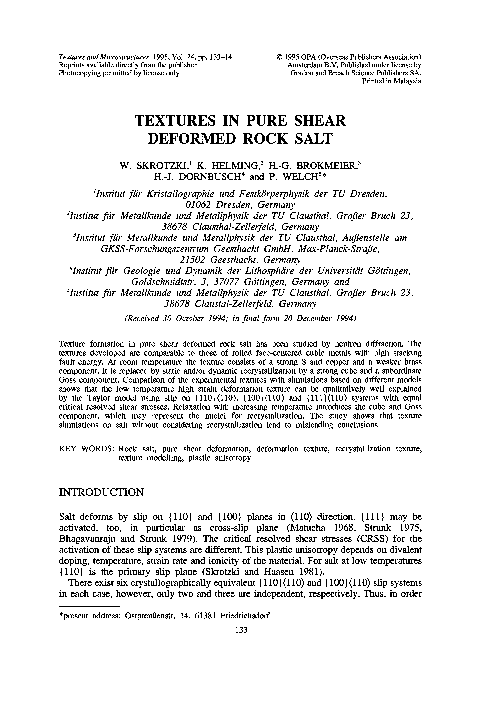 (PDF) Textures in Pure Shear Deformed Rock Salt