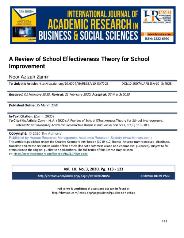 (PDF) A Review of School Effectiveness Theory for School Improvement